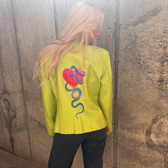 Colebrook | Jackets & Coats | Hand Painted Chartreuse Genuine Leather ...